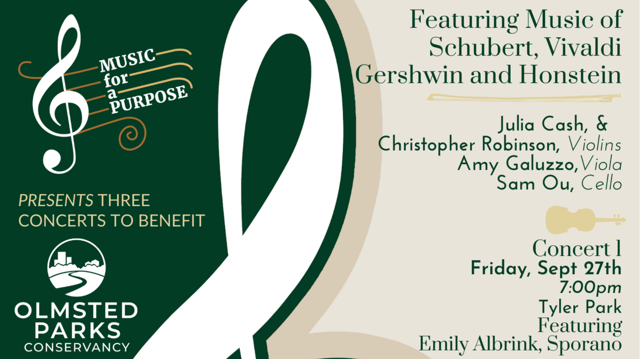Music for a Purpose supports the Olmsted Conservancy