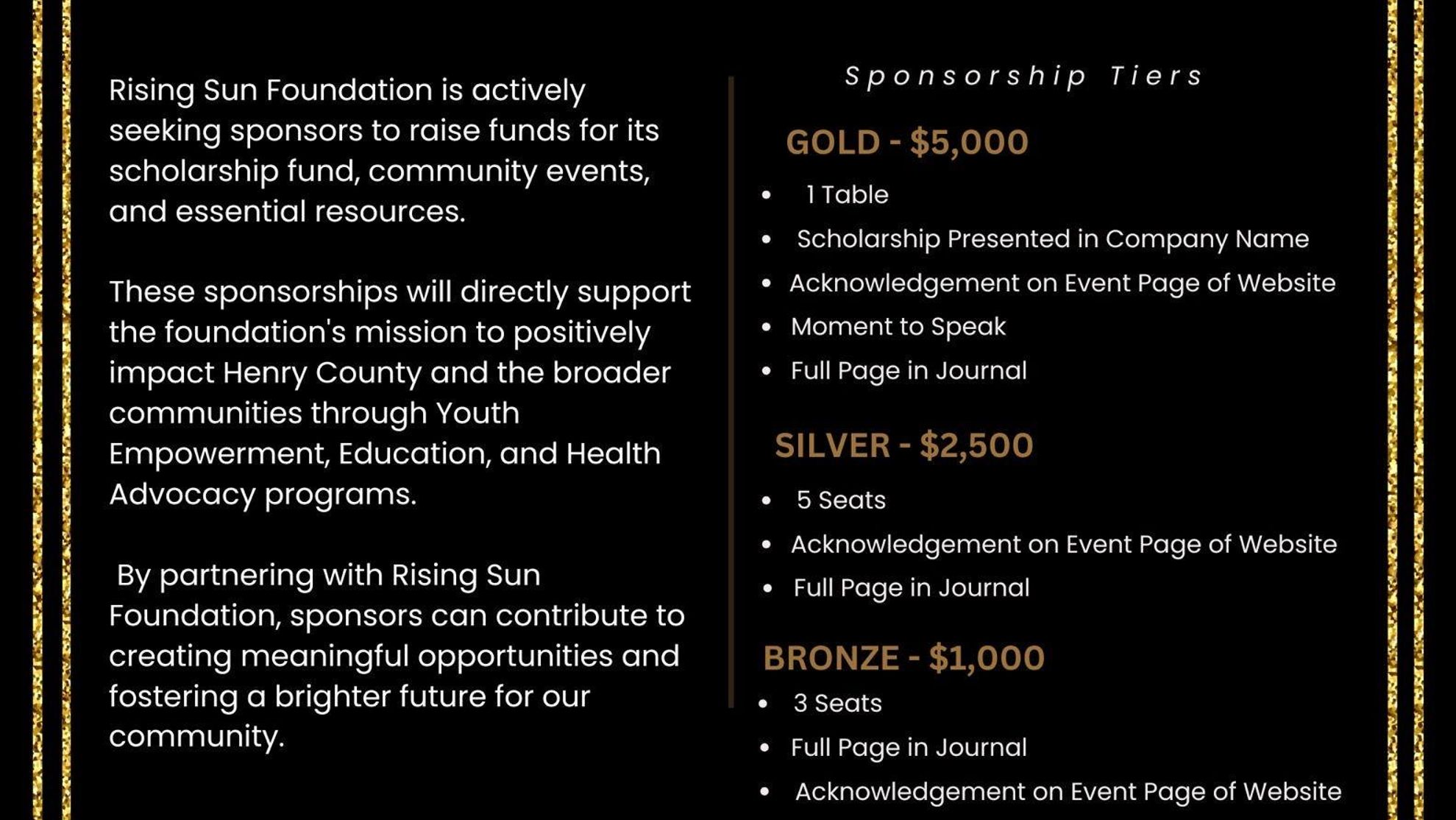 Rising Sun Foundation Harlem Nights Masquerade Ball Sponsorship