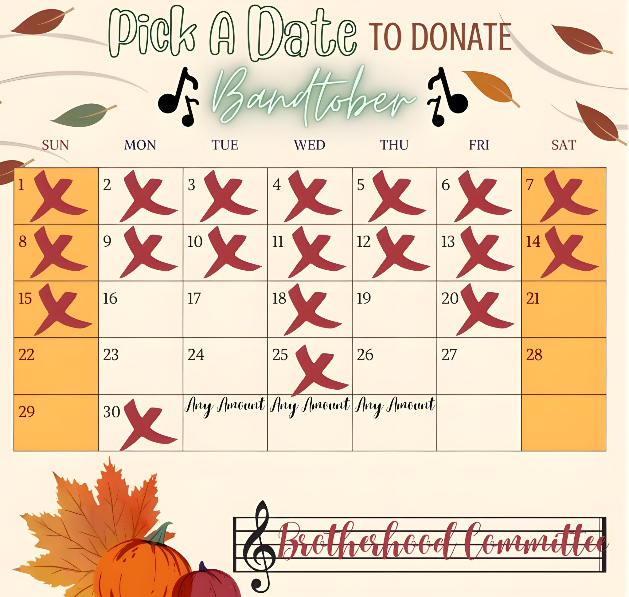Bandtober Donation Calendar