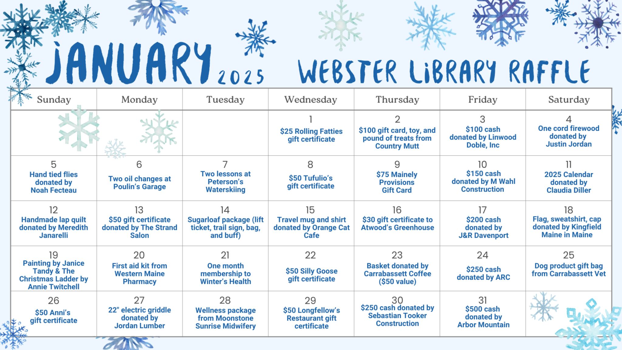 Webster Library Calendar Raffle