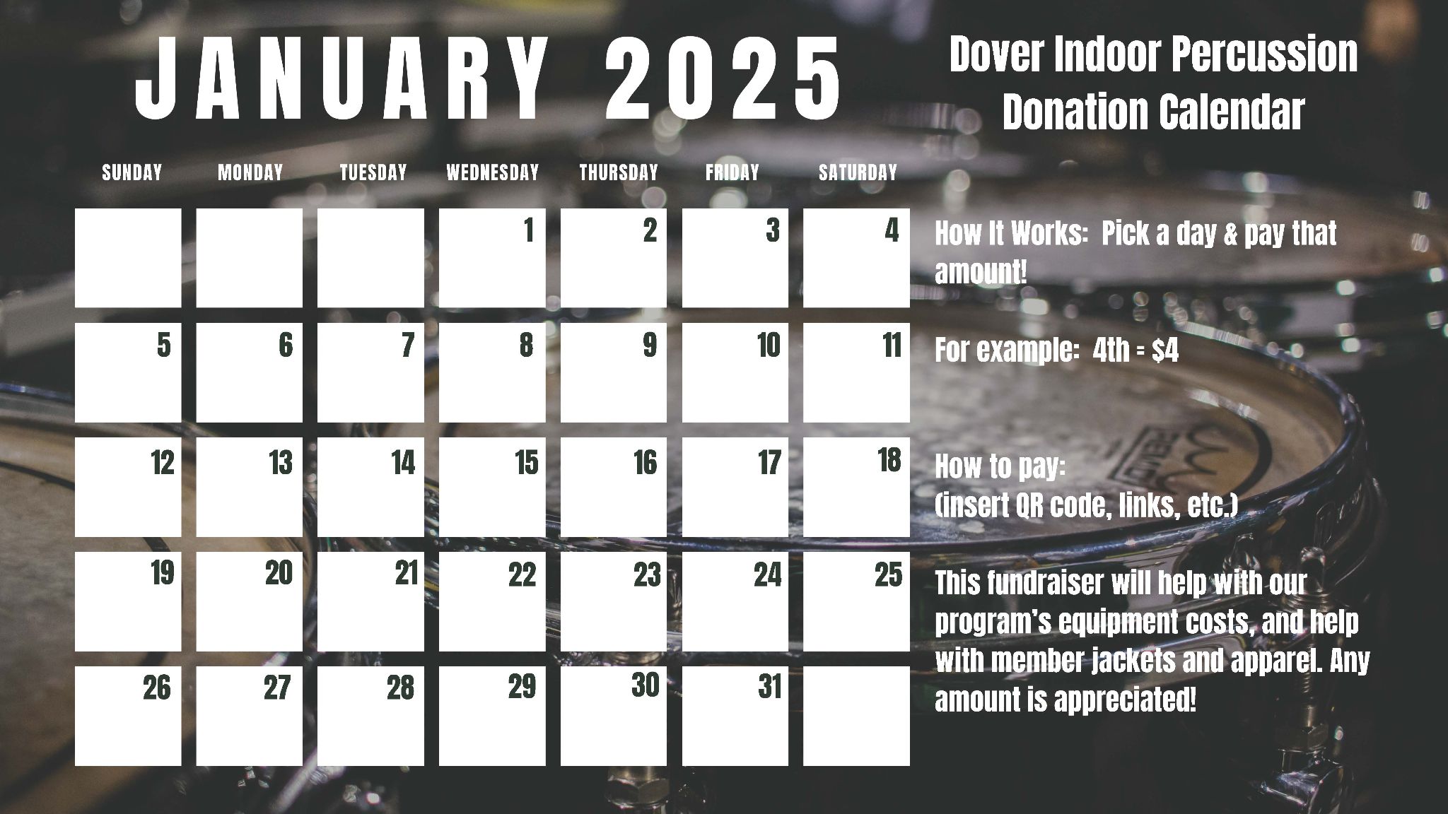 Sofia Gonzalez-Ramirez: 2025 Dover Indoor Percussion Donation Calendar