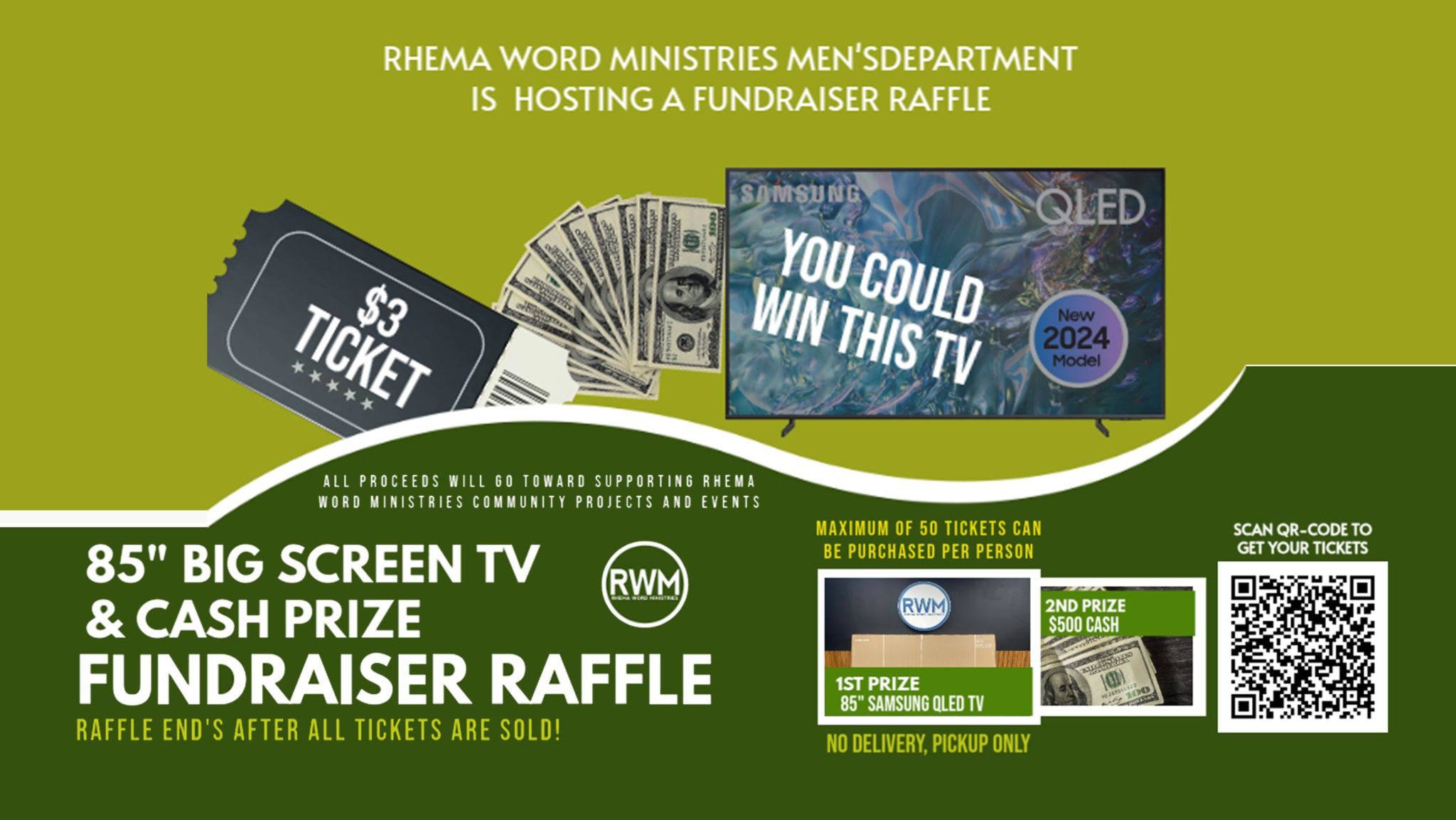 Rhema Word Ministries Mens Department Big Screen TV & Cash raffle 2025