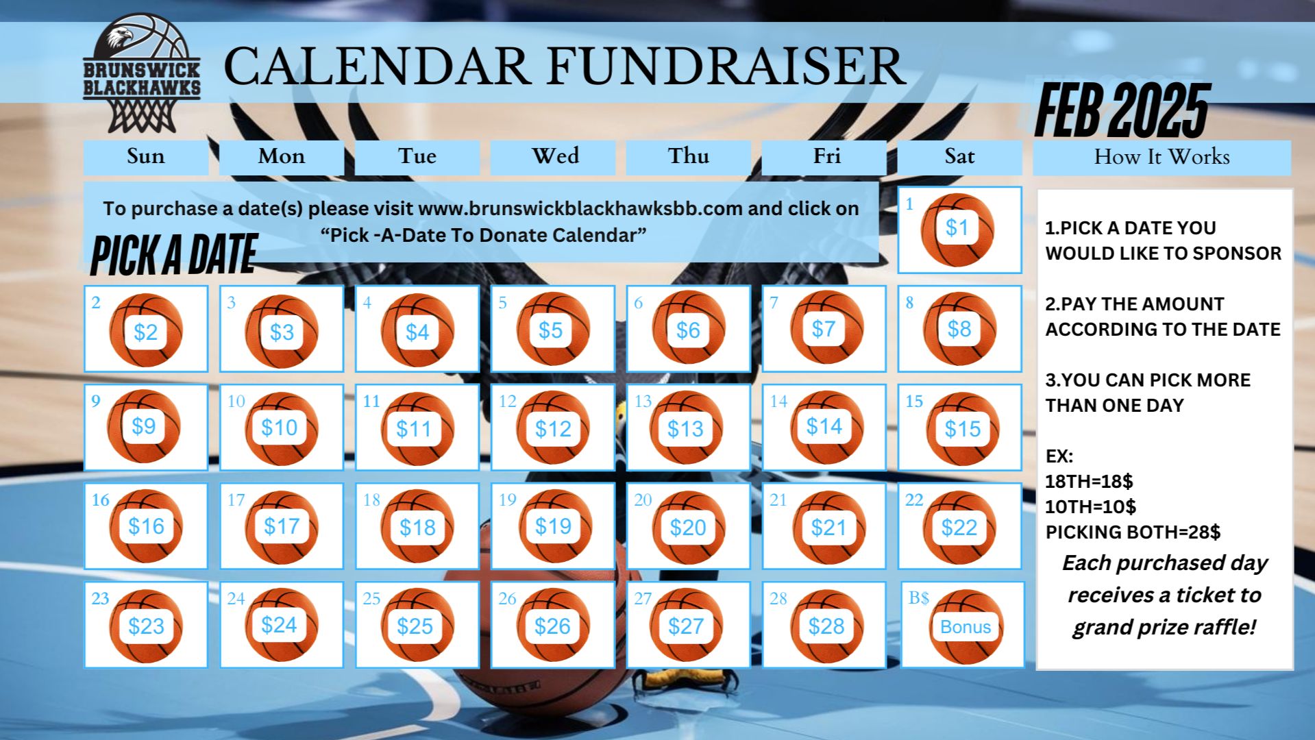 Pick-A-Date To Donate Calendar Feb. 2025