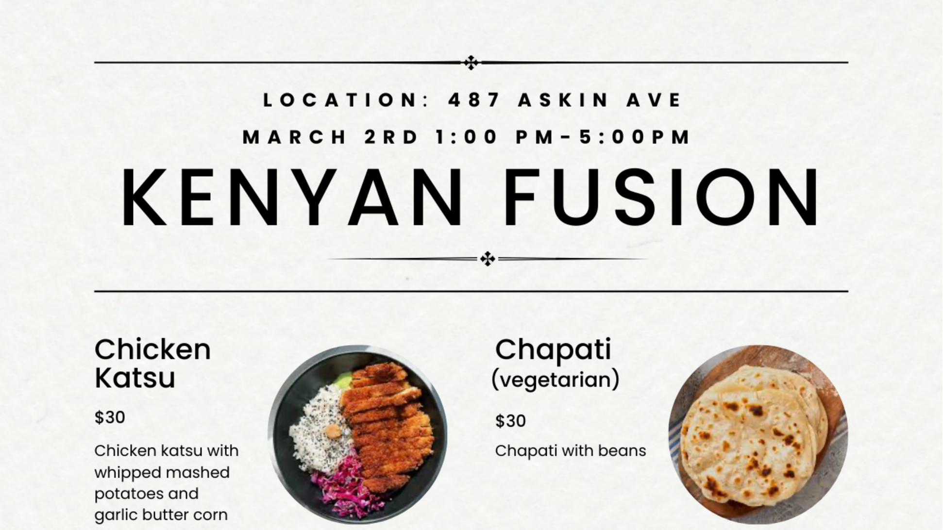 Kenyan Fusion Meal Fundraiser
