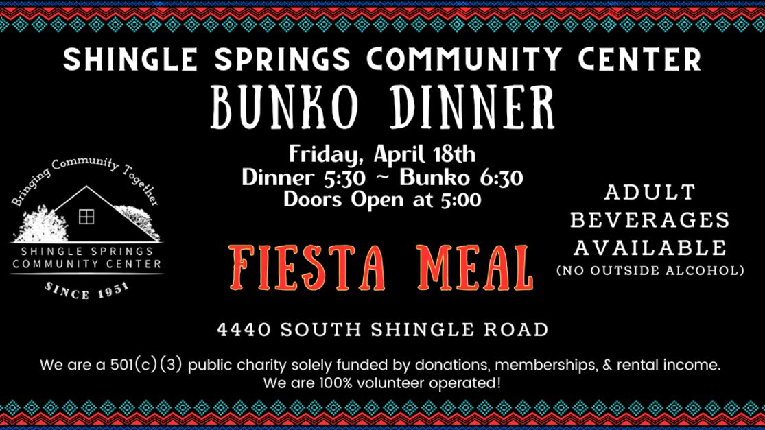 BUNKO DINNER Friday, April 18, 2025
