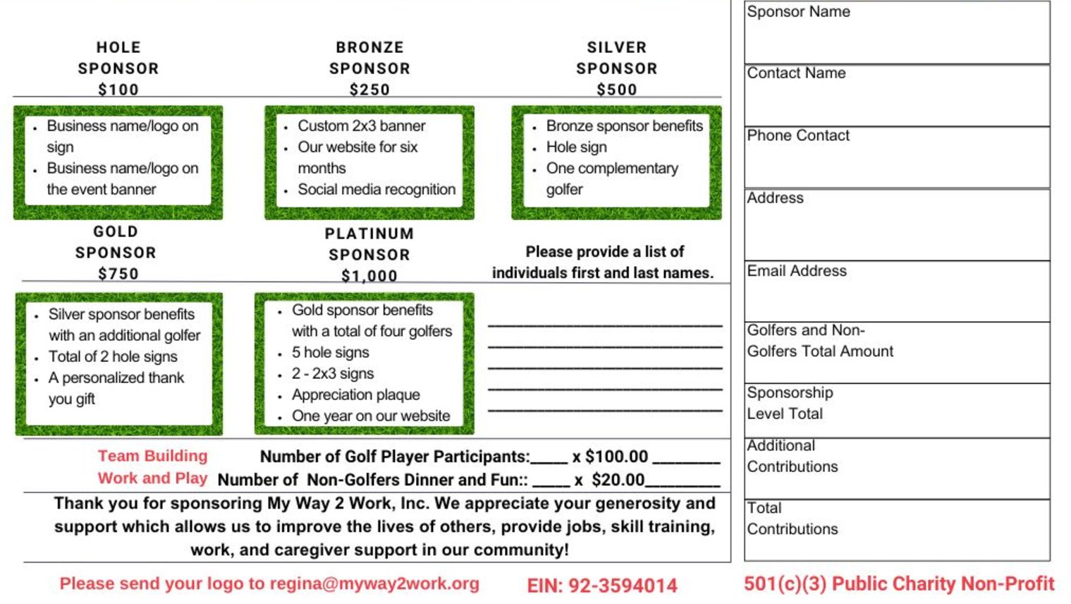 My Way 2 Work, Inc.'s Golf Sponsorship