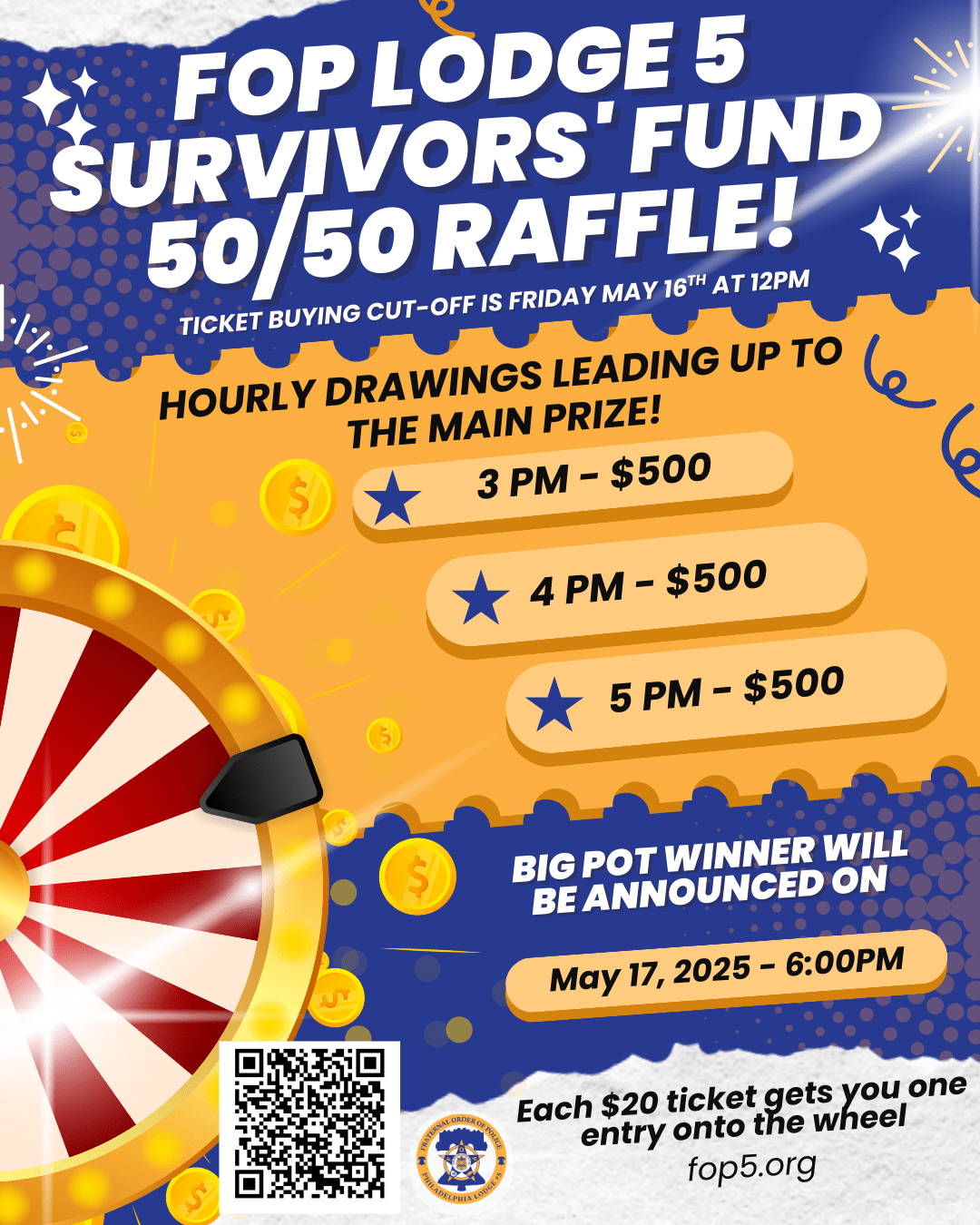 FOP Lodge 5 Survivors' Fund 50/50 Raffle!