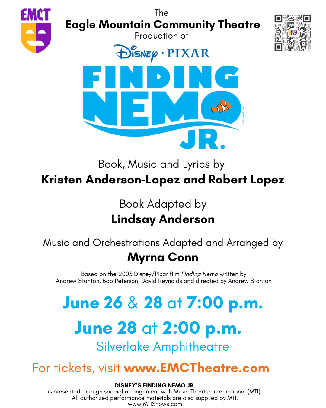 EMCT 2025 Youth Camp production: Disney’s Finding Nemo JR.