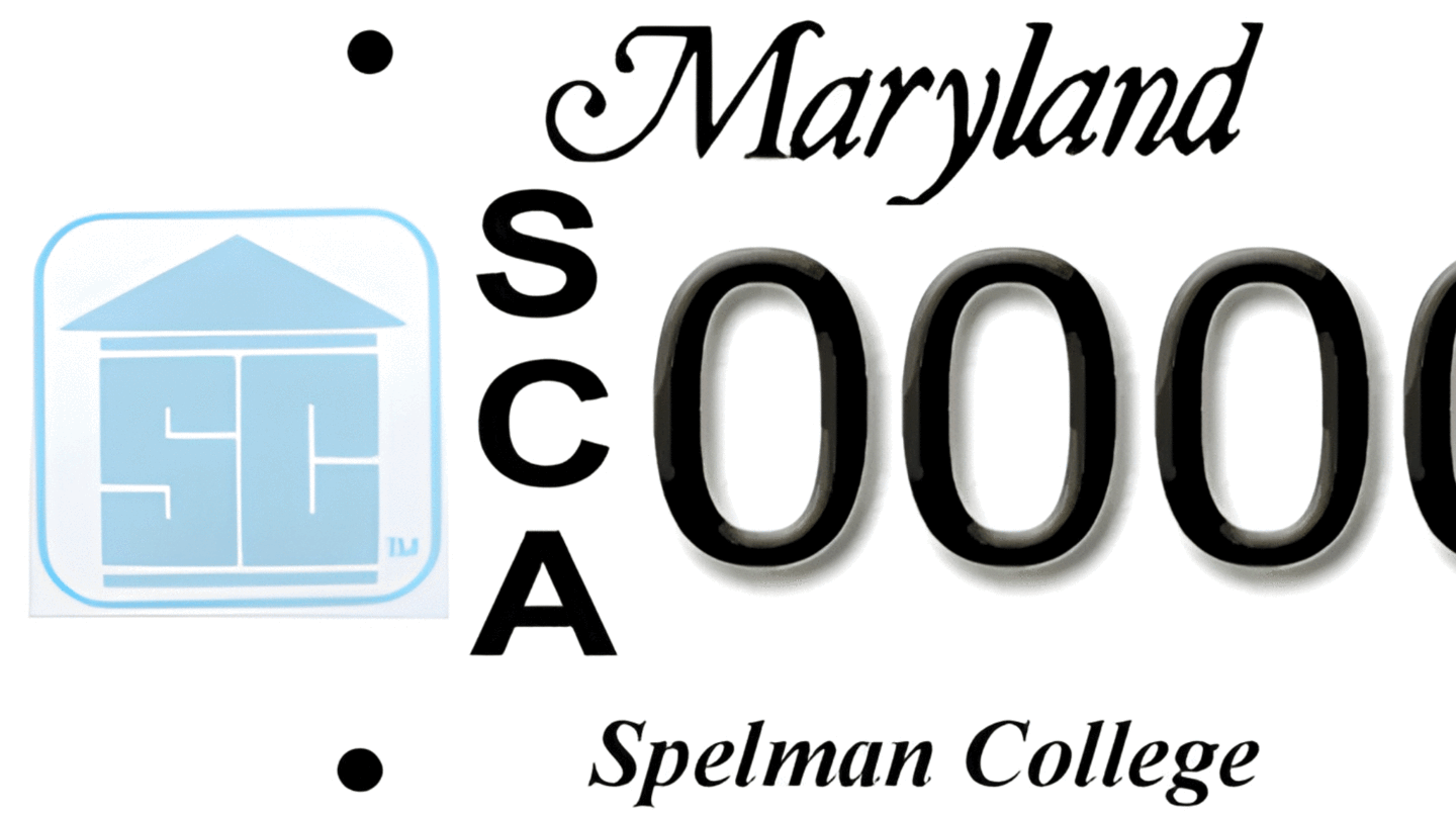 Spelman License Plate Tags: Show Your Blue, Ride True