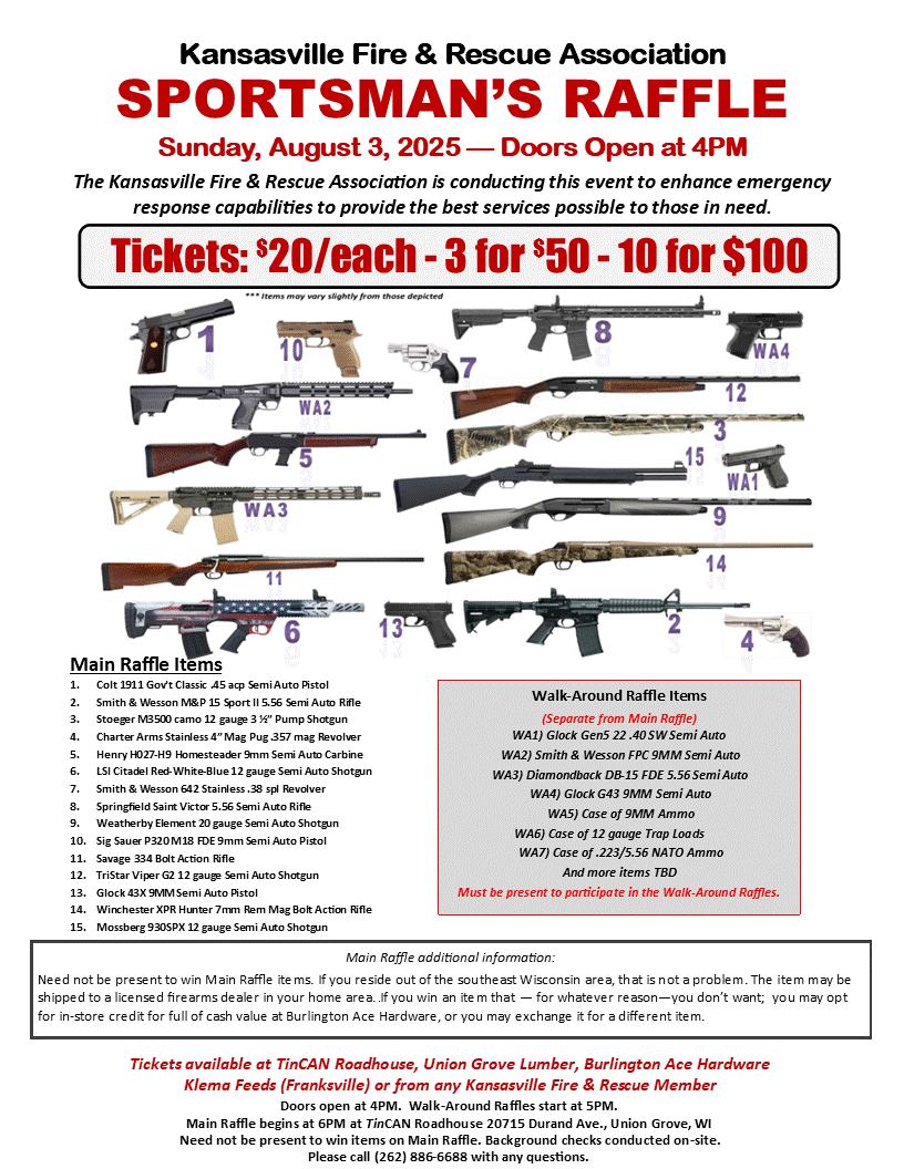 Kansasville Fire & Rescue Department's 2025 Sportsman's Raffle