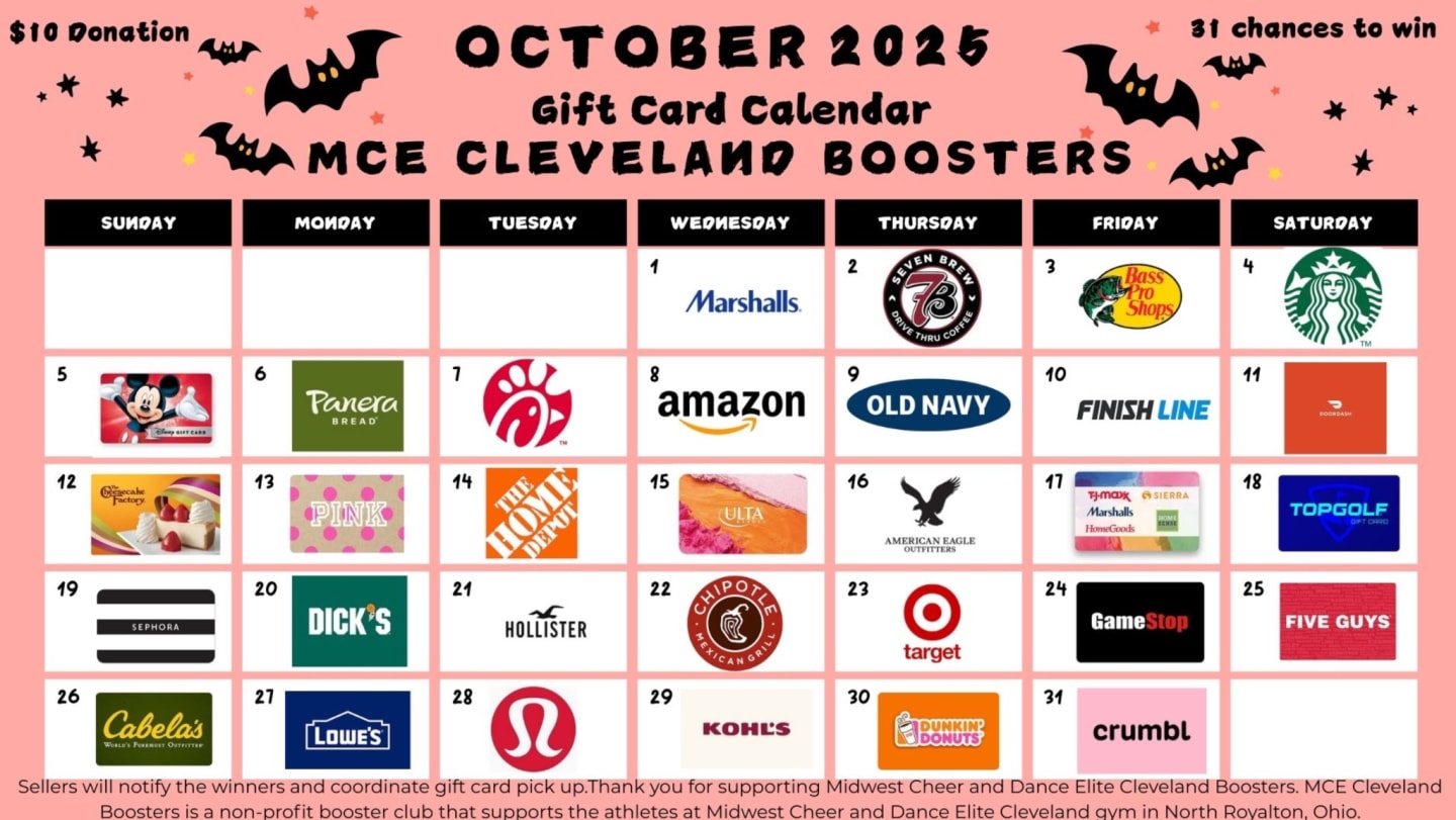 October 2025 Gift Card Calendar