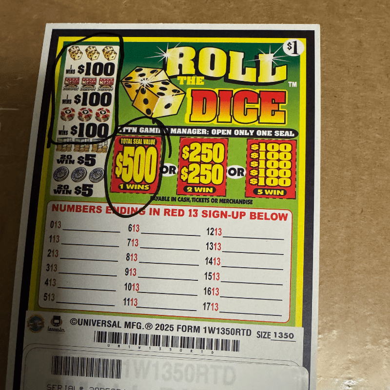 Roll the dice. $500 seal and 3 $100 instant winners of cash