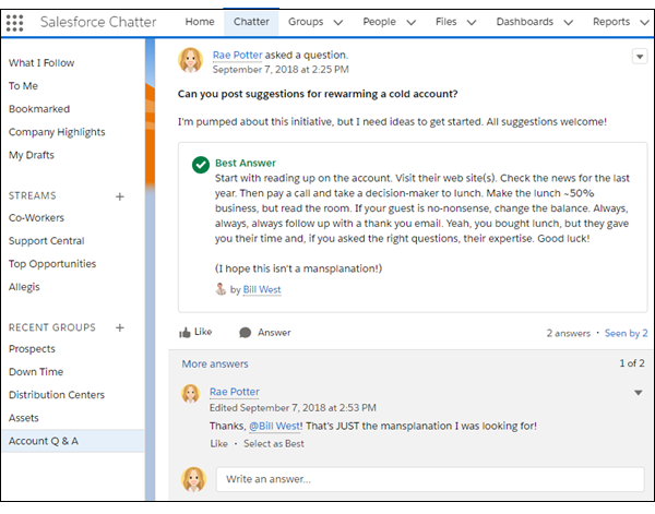 Lektion "Erste Schritte mit Chatter" | Salesforce Trailhead