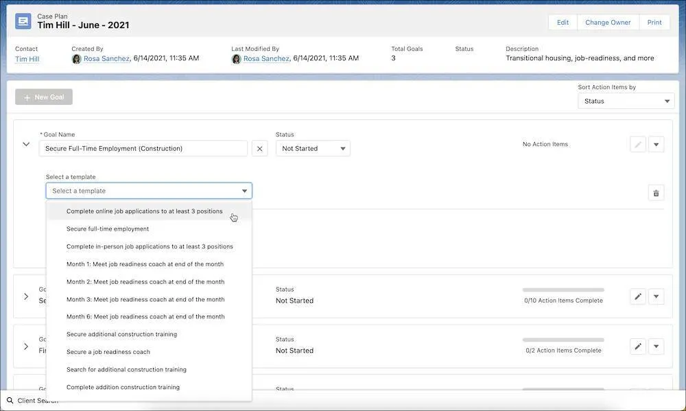 Manage Client Case Plans Salesforce Trailhead