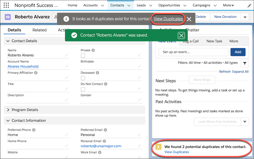 Manage Duplicate Contacts And Accounts Unit Salesforce Trailhead