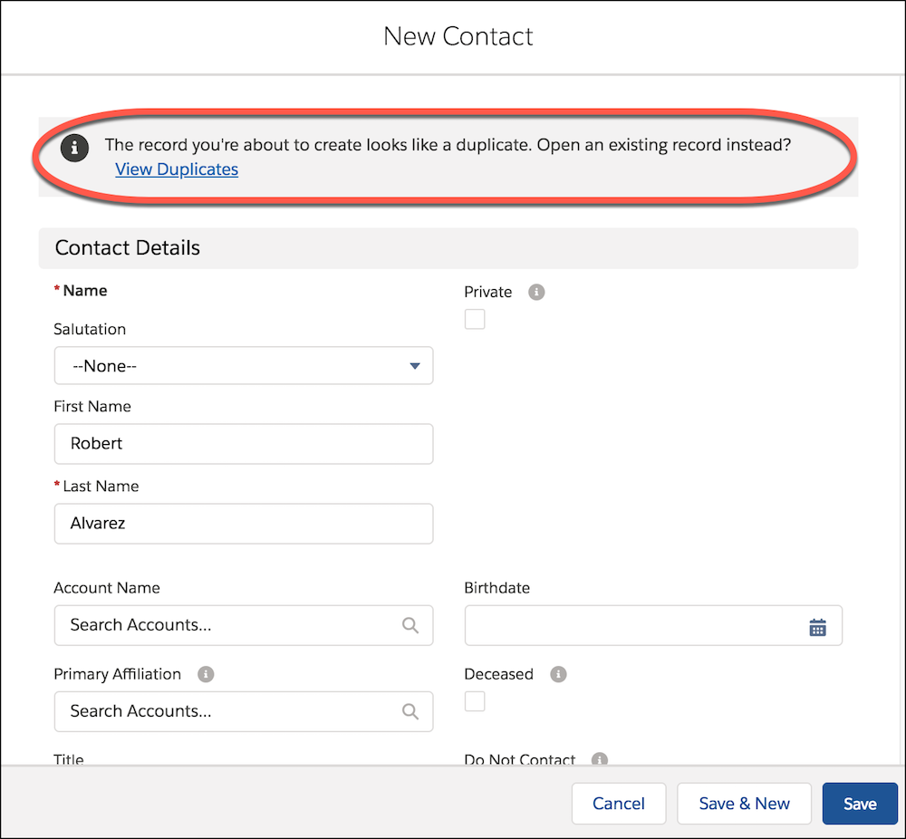 Manage Duplicate Contacts And Accounts Unit Salesforce Trailhead