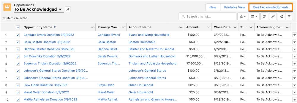 Acknowledge a Donation Unit | Salesforce Trailhead