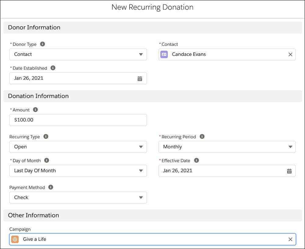 Unidad Create and Edit Recurring Donations | Salesforce Trailhead