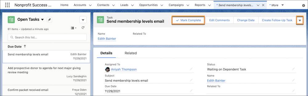 Manage Donors, Tasks, Events, and Email | Salesforce Trailhead