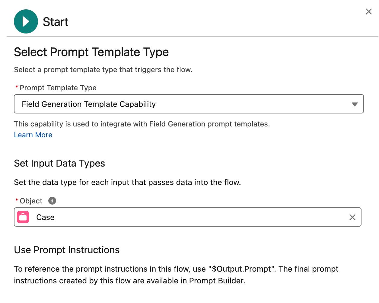 Construir um modelo de prompt de geração de campos | Salesforce