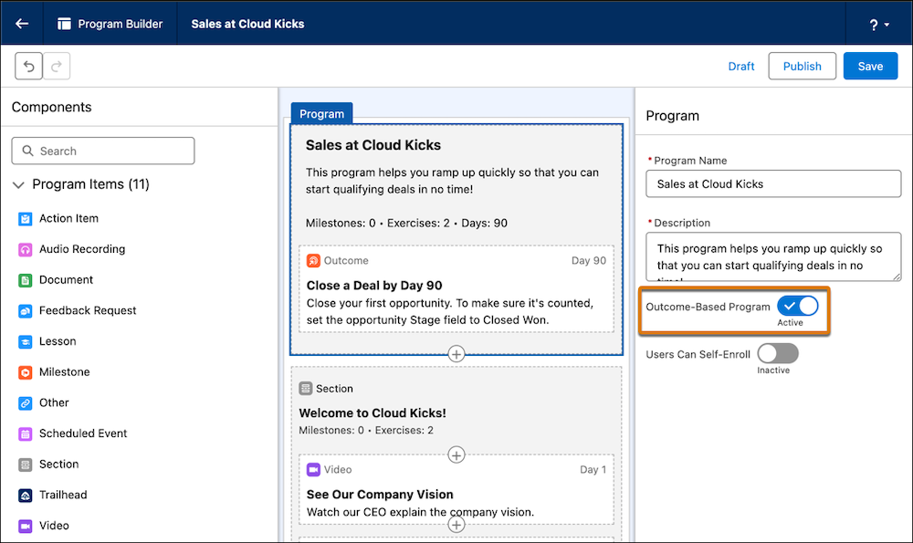 Add Program Outcomes, Milestones, and Exercises | Salesforce Trailhead