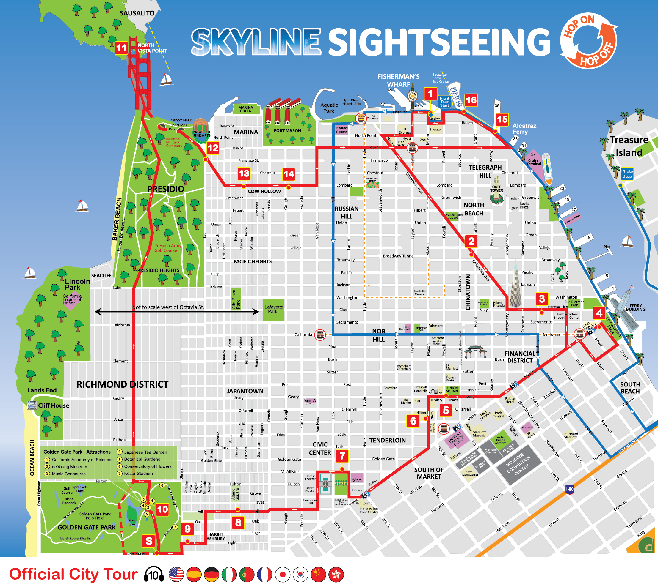 San Francisco Tourist Bus Hop On Hop Off Bus Tours Map Route