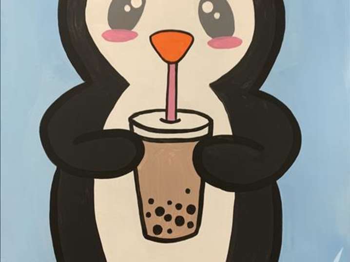 Paint and Sip - Penguin Drinking Boba - Houston | Classpop!