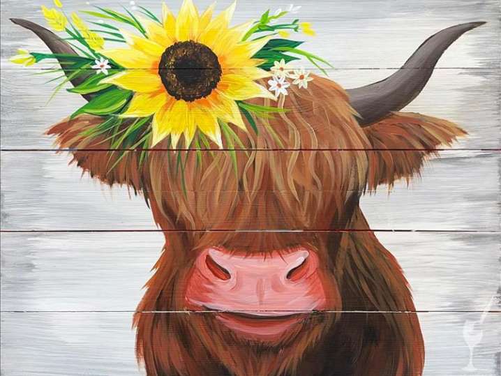 Paint and Sip - Shaggy Ox With a Blossoming Sunflower - New Braunfels ...