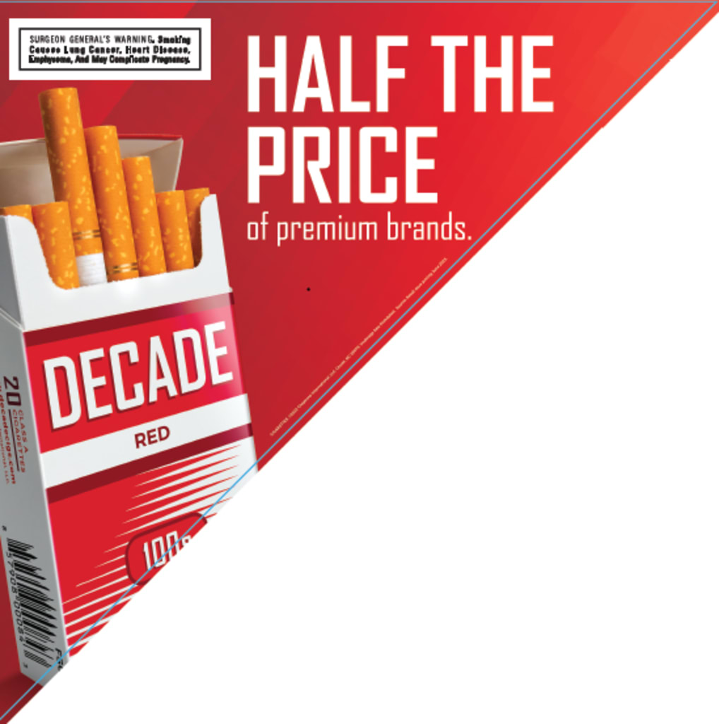 Decade Cigarette 16x16 Corner Single Sided One-way Vision Cling Q2