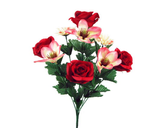 Sardeco - Piquet magnolias et roses rouges artificielles H.45 cm ...