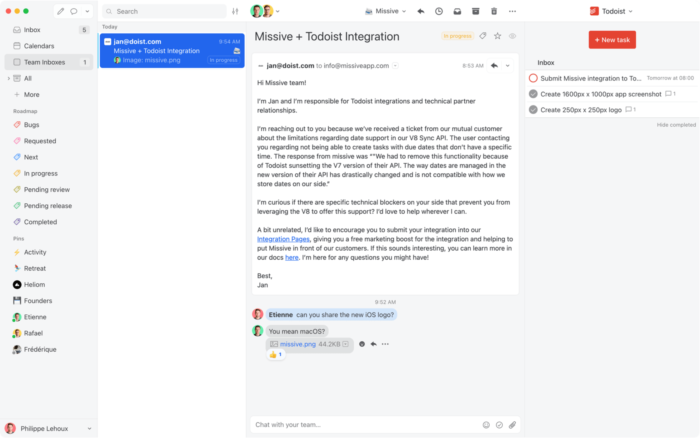 Missive | Todoist 통합