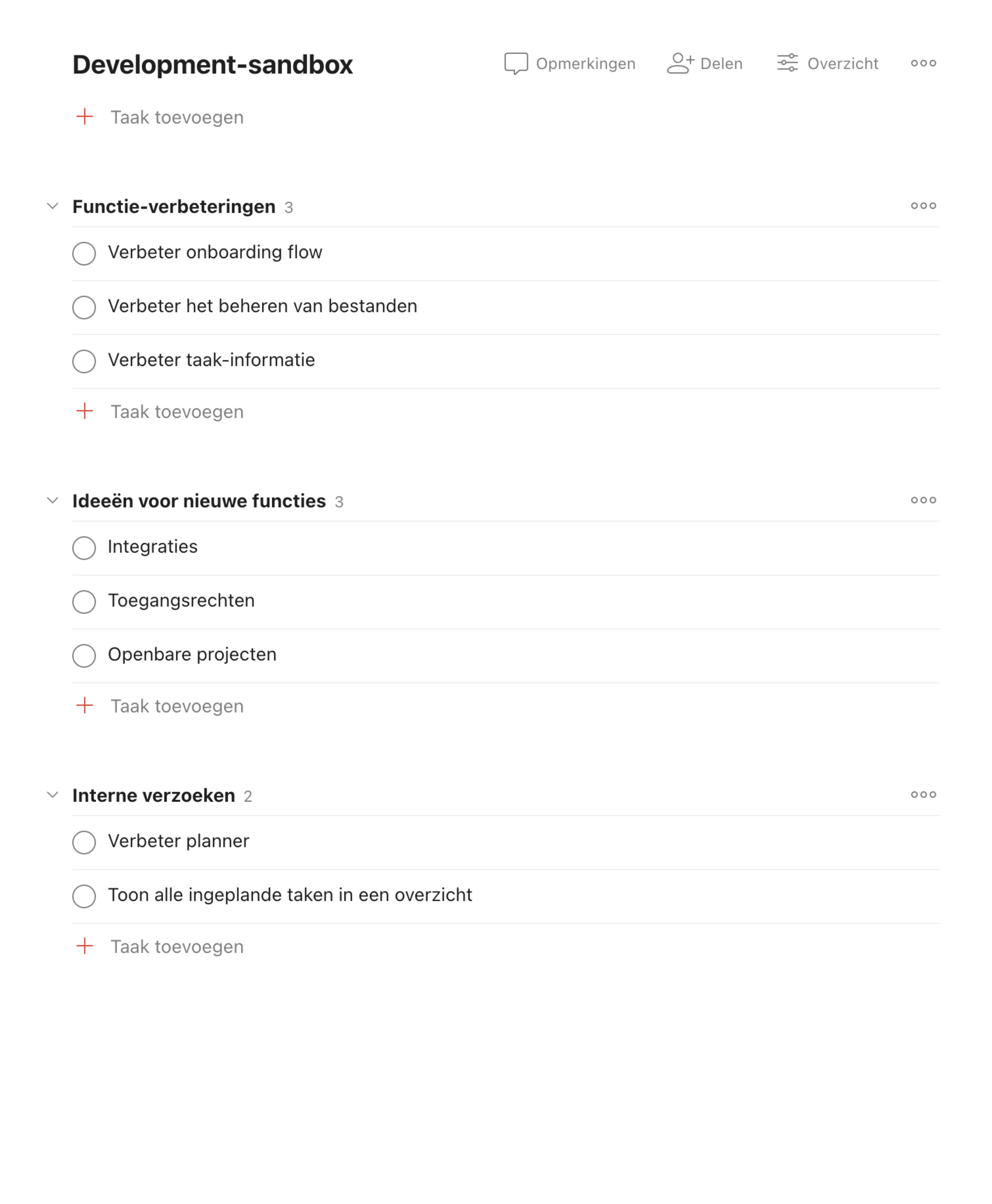 Development Sandbox - Sjablonen | Todoist