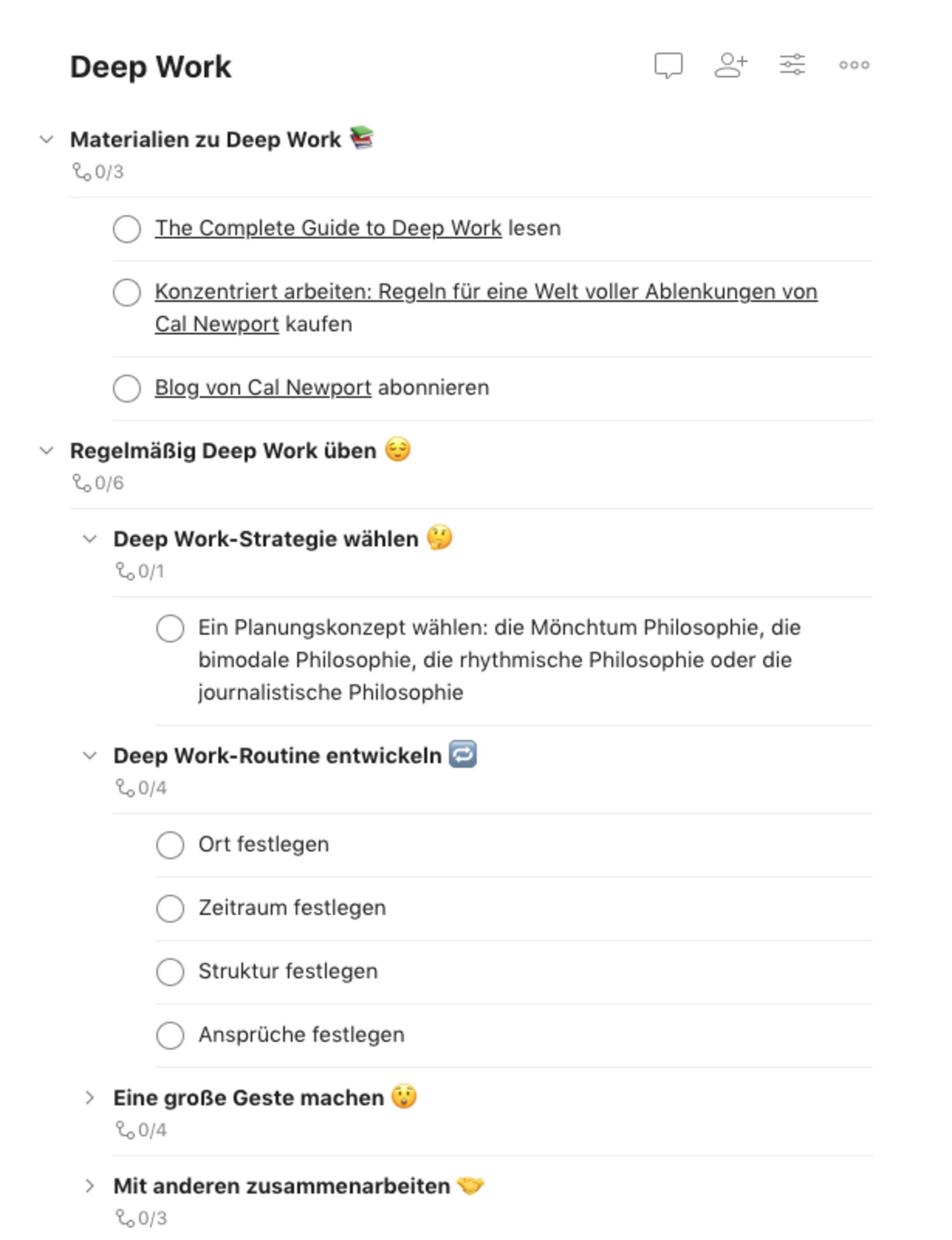 Deep Work - Vorlagen | Todoist