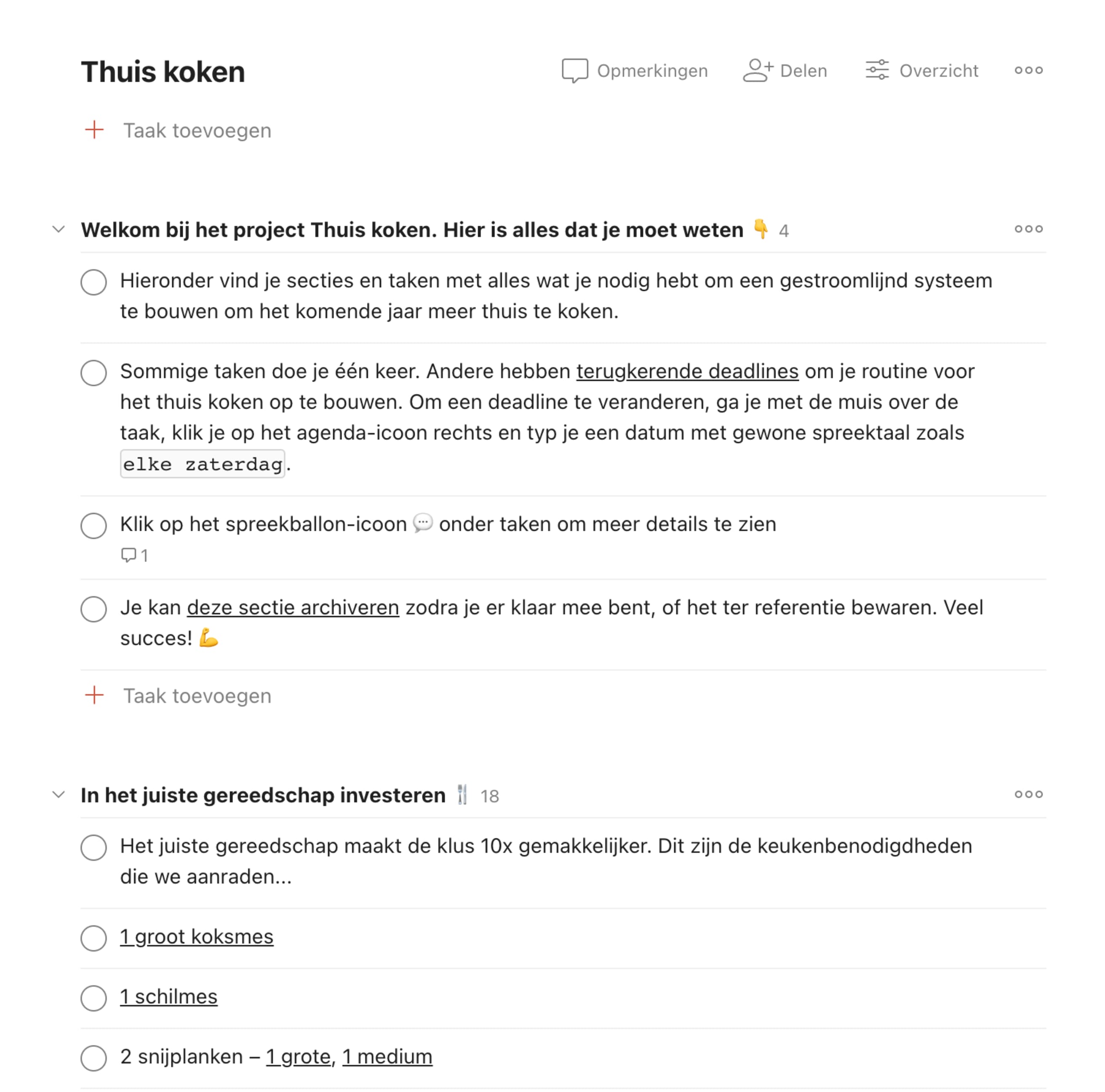 Sjabloon, ideeën & recepten om thuis te koken | Todoist