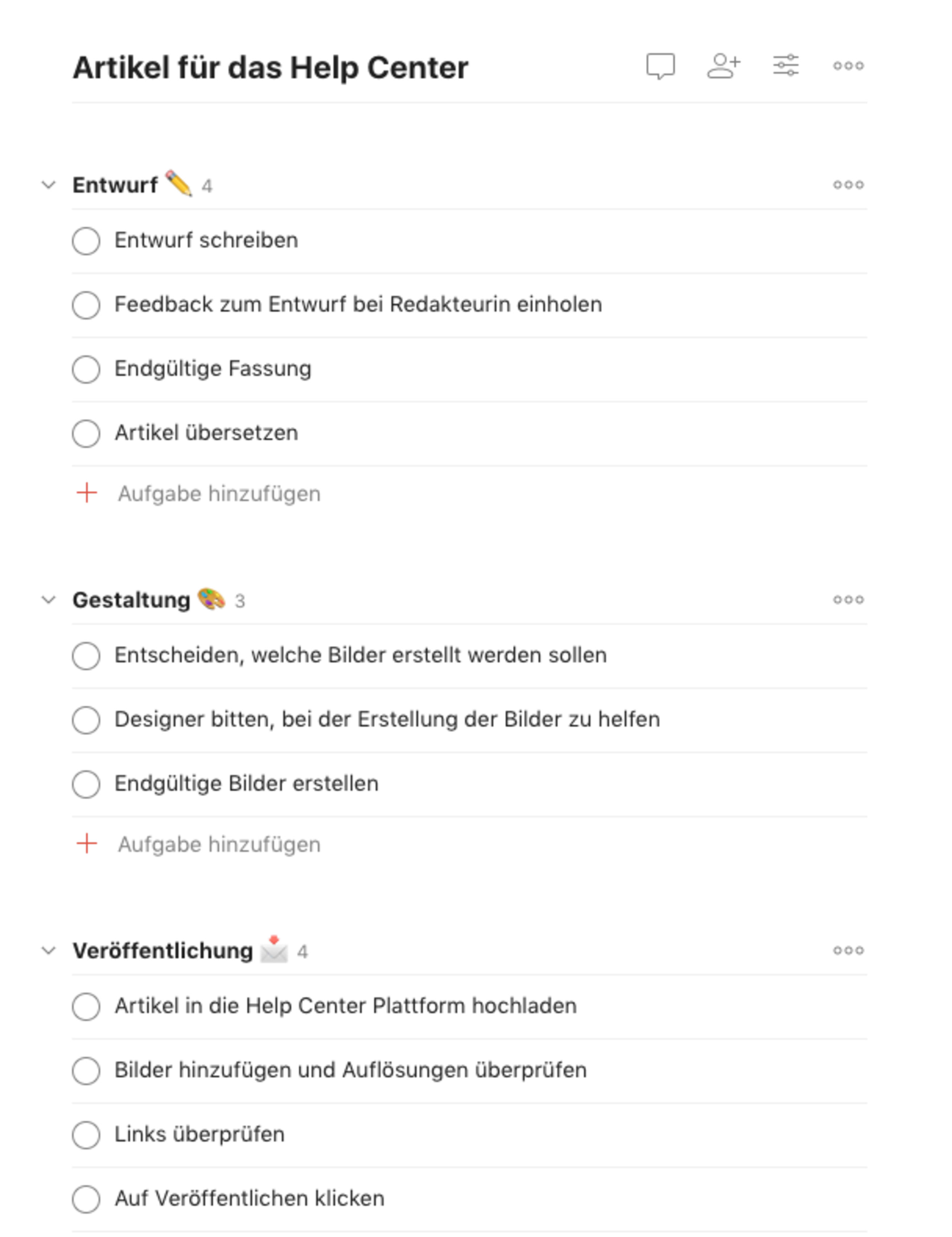 Artikel für das Help Center - Vorlagen | Todoist