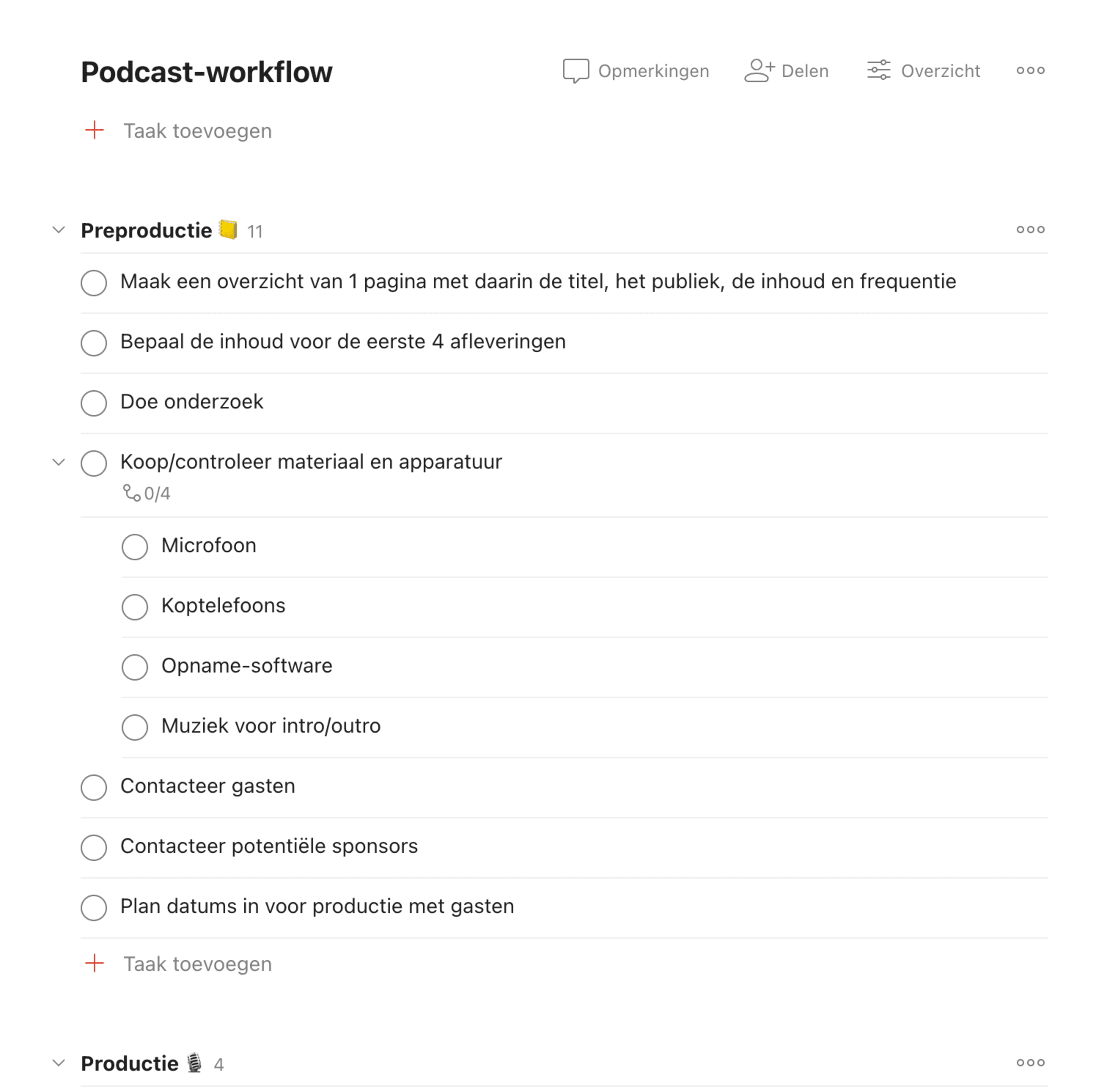 Podcast-workflow - Sjablonen | Todoist