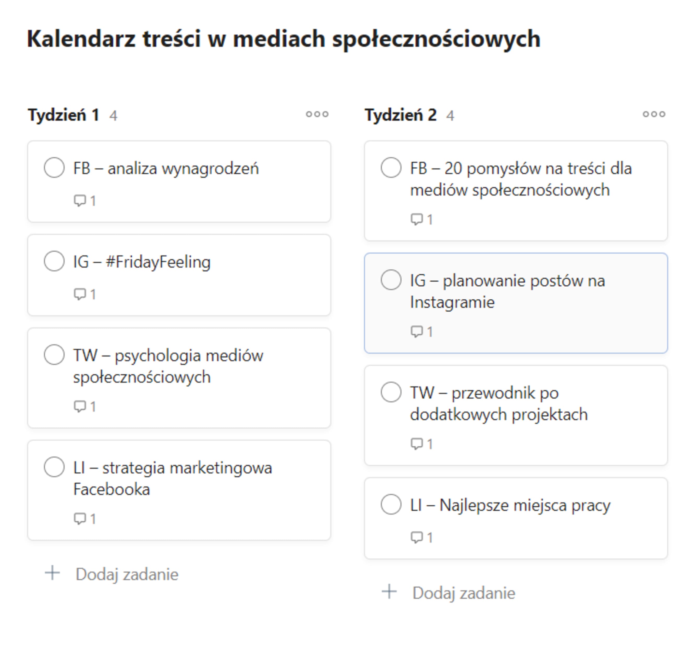 Kalendarz treści w mediach społecznościowych – szablony | Todoist