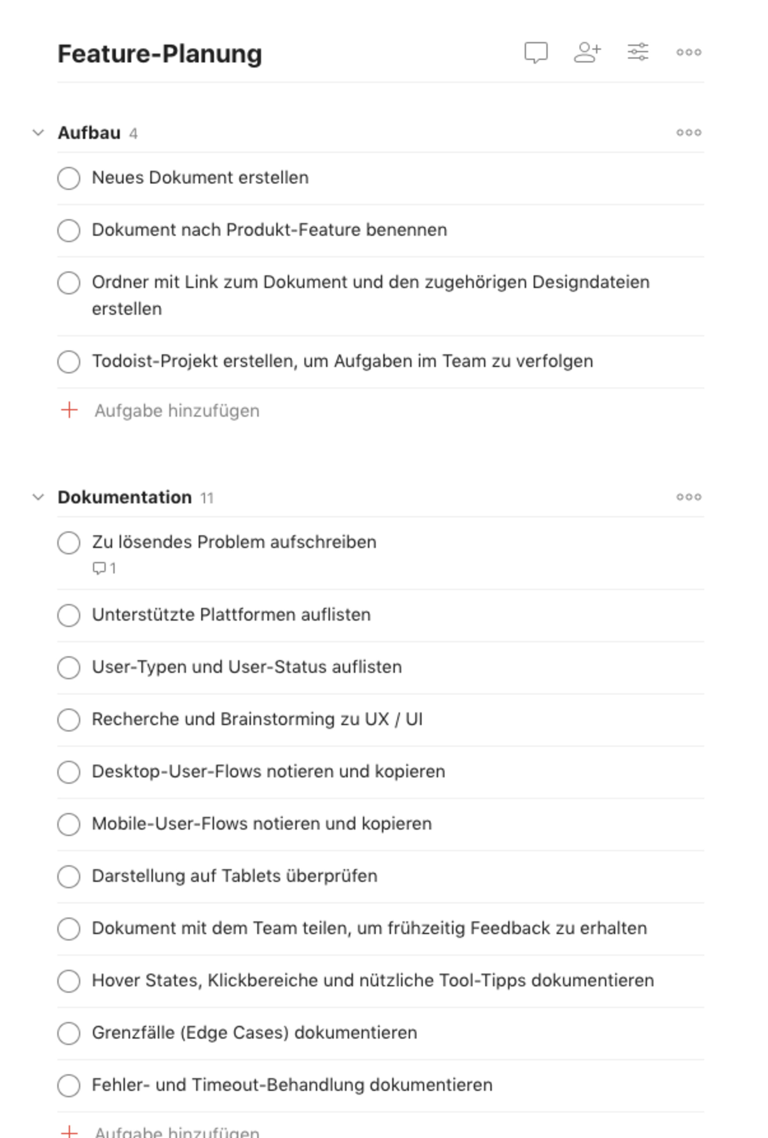 Feature-Planung - Vorlagen | Todoist