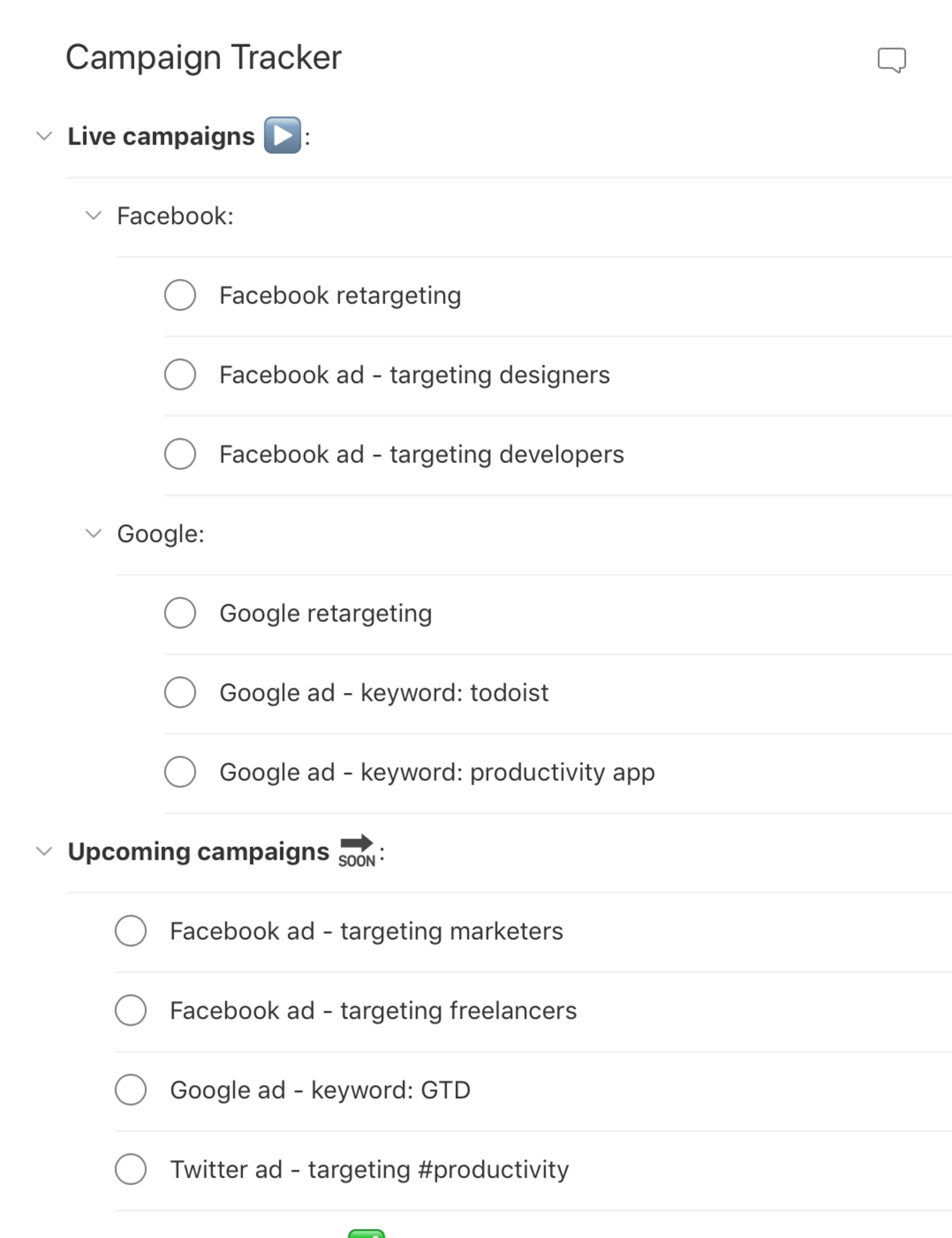 Campaign Tracker - Templates | Todoist