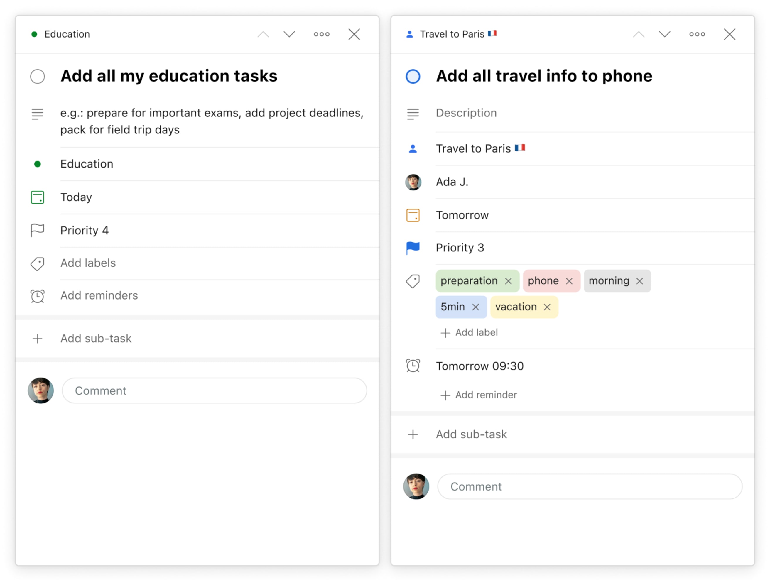 Expanded sub-tasks with completed tasks displayed on the left and ...