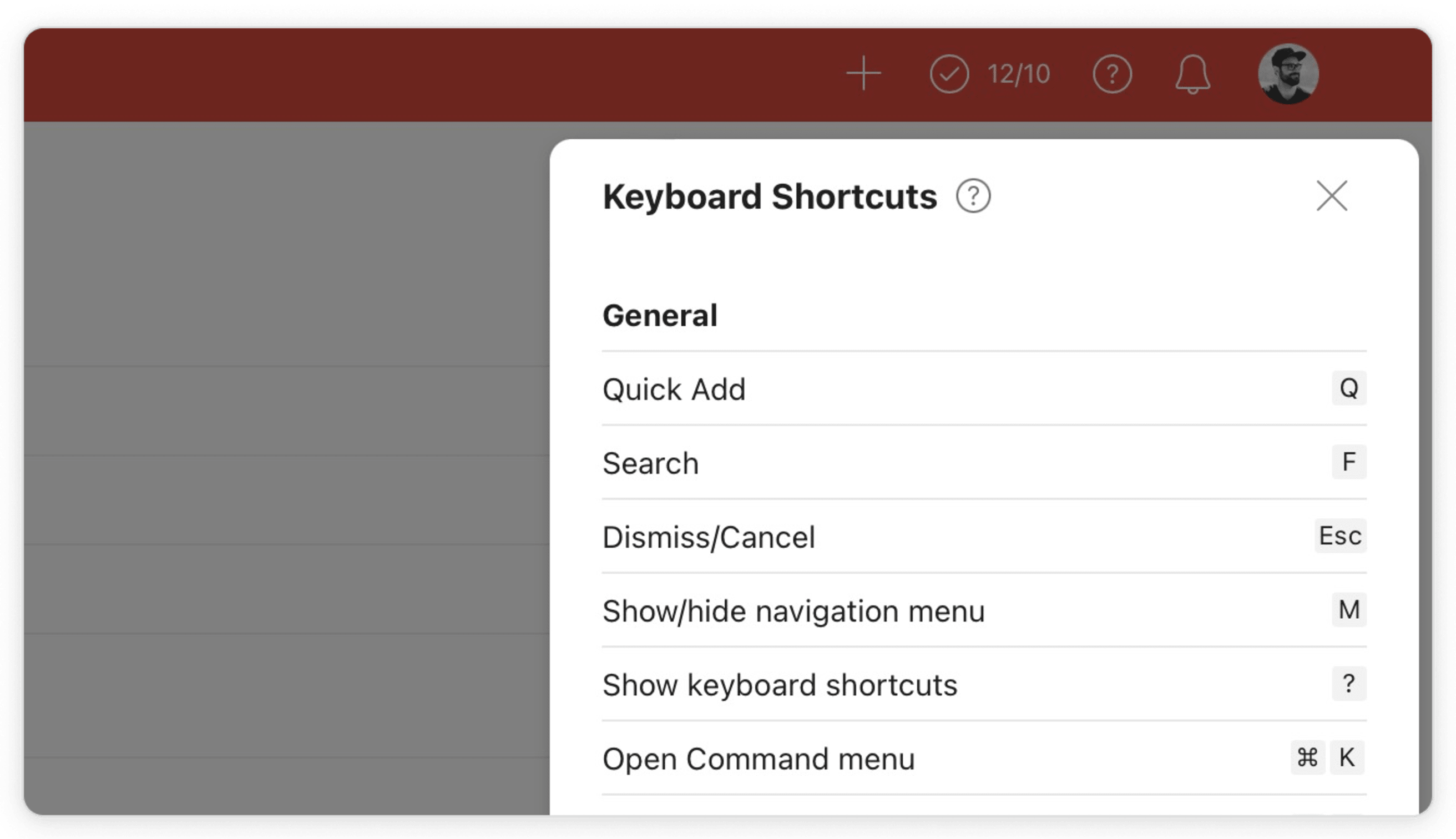 Use keyboard shortcuts in Todoist