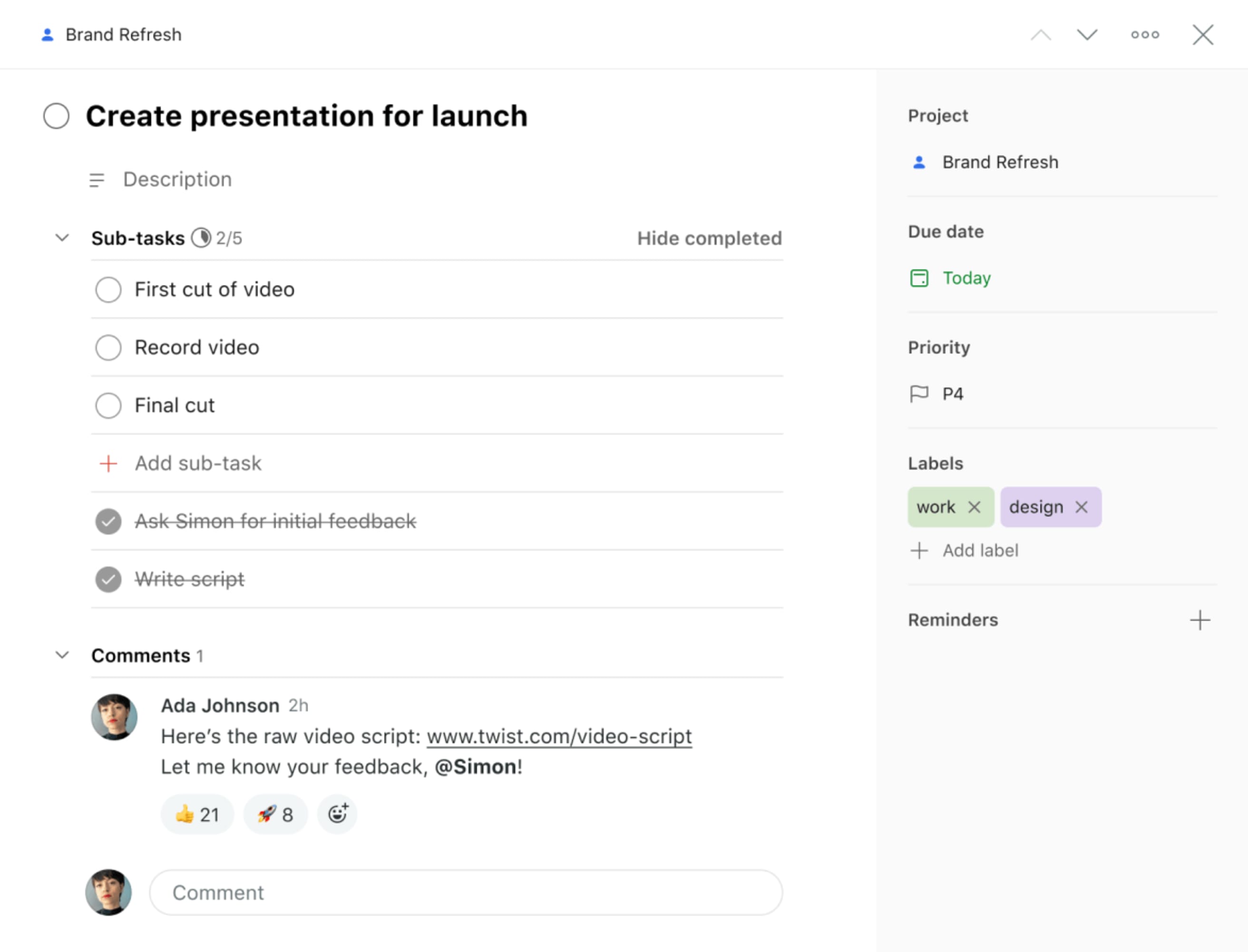 Use the task view to manage tasks in Todoist
