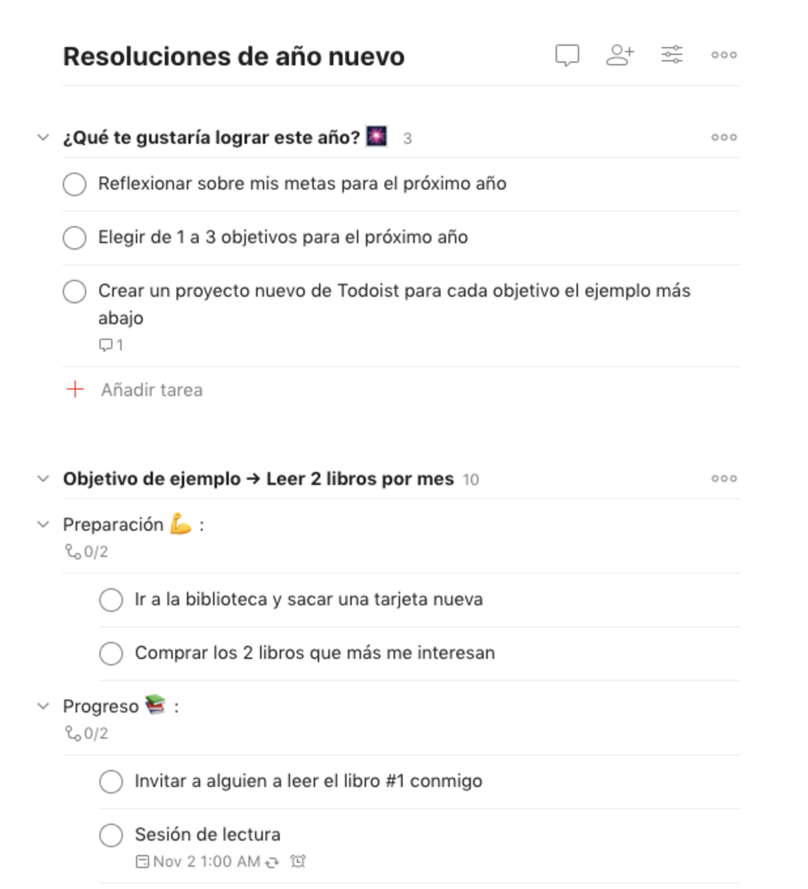 Resoluciones de Año Nuevo - Plantillas | Todoist