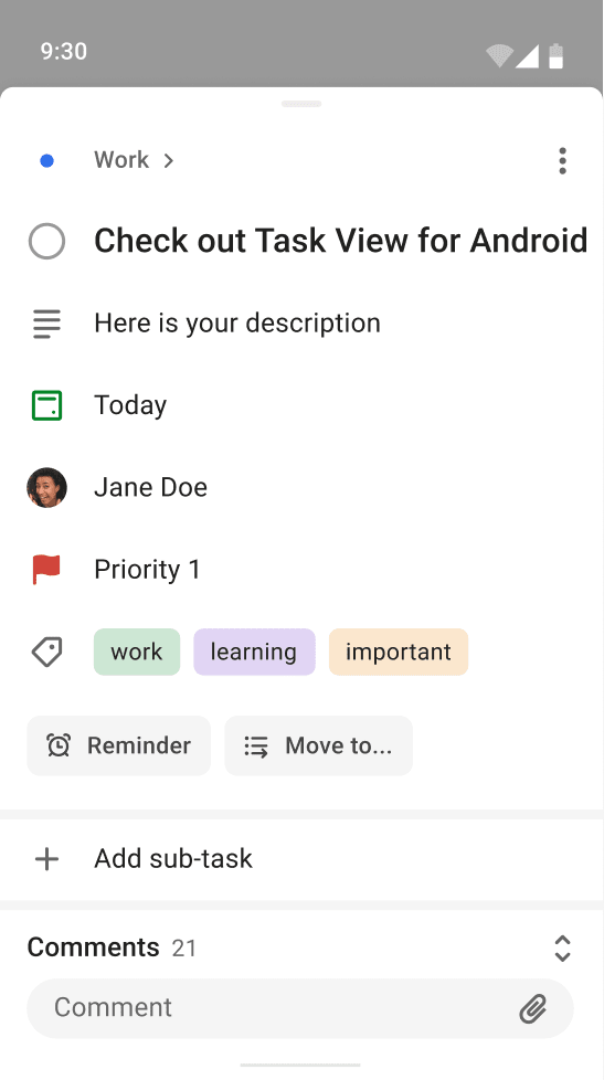 Use the task view to manage tasks in Todoist