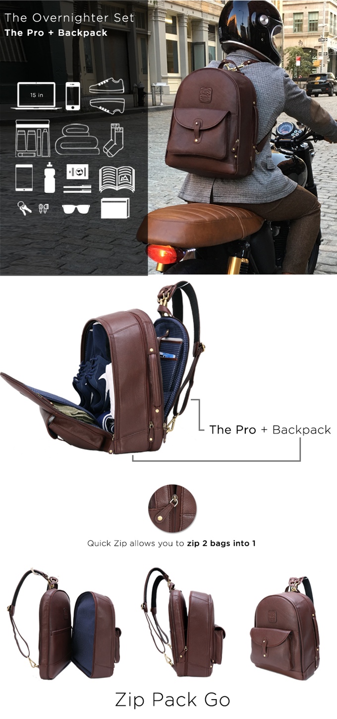 The Leather Duffle Backpack 6-in-1 Set Zip Pack Go | Indiegogo
