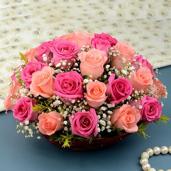 Order Pink Roses Basket online | free delivery in 3 hours - Flowera