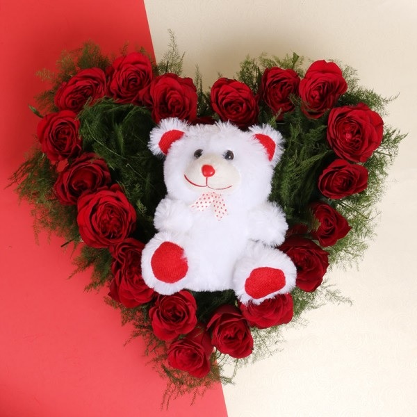 Order Teddy With Heart online | free delivery in 3 hours - Flowera