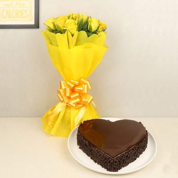 Order Yellow Flowers & Truffle Cake online | free delivery in 3 hours ...