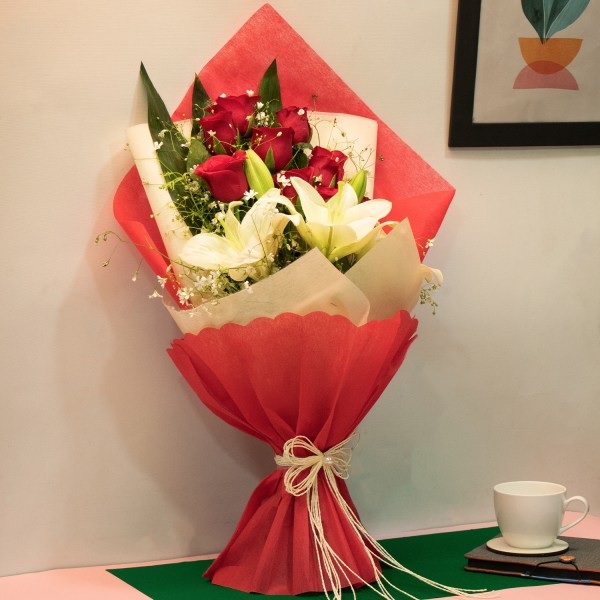 Order Beautiful Liles With Red Roses online | free delivery in 3 hours ...