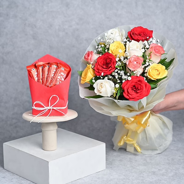 Order 10 Mix Roses With Chocolates online | free delivery in 3 hours ...